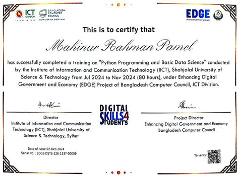Python Datascience Digitalskills Skilldevelopment Edgeinitiative Mahinur Rahman Pamel