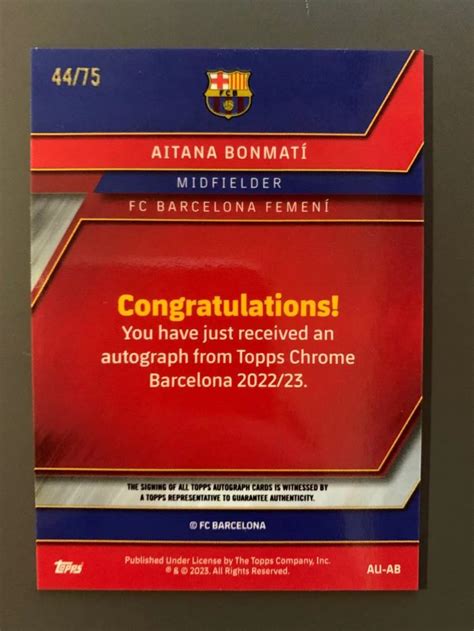 2023 Topps Chrome Aitana Bonmati 西班牙 女足 巴萨 巴塞罗那 邦玛蒂 邦马蒂 75编 蓝折签字 女足世界杯