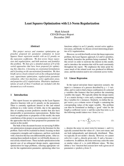 Least Squares Optimization With L1 Norm Regularization Pdf Mathematical Optimization Least