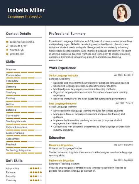 10 Language Instructor Cv Examples And Templates For 2025 Cvdesignerai