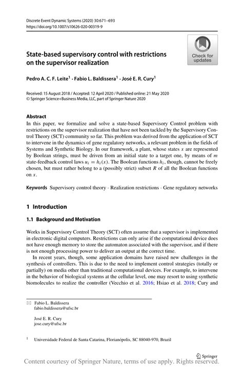 State Based Supervisory Control With Restrictions On The Supervisor