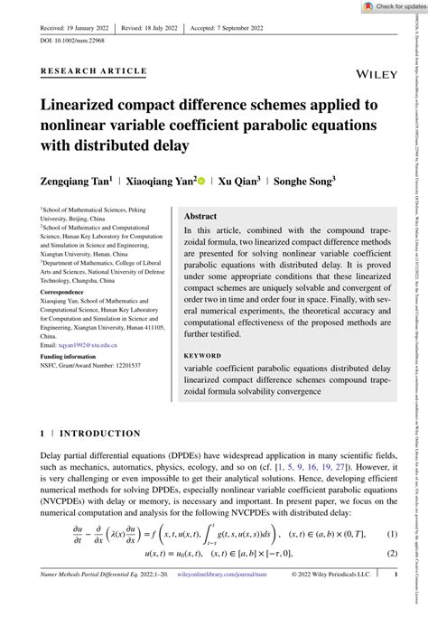 Pdf Linearized Compact Difference Schemes Applied To Nonlinear Variable Coefficient Parabolic