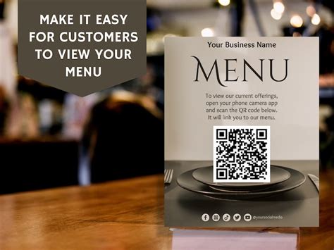 Printable Menu QR Code Scan Sign Paperless Menu For Dining Restaurant Templates Fully