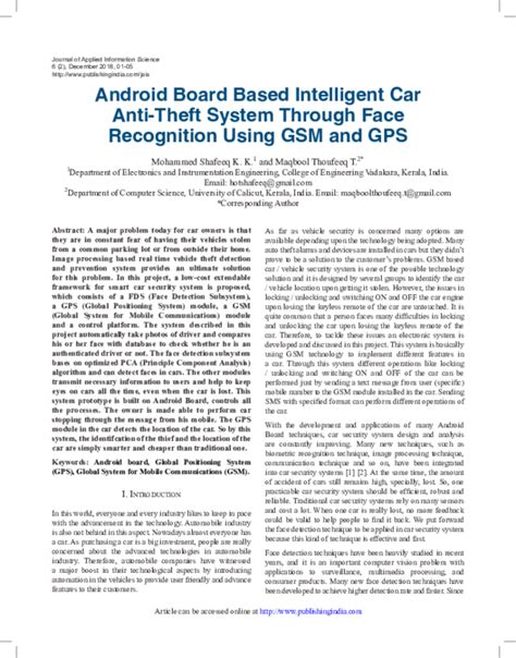 Pdf Raspberry Pi Based Intelligent Car Anti Theft System Through Face Recognition Using Gsm