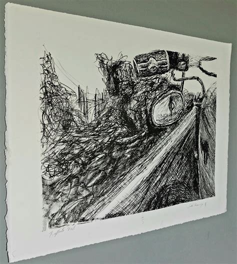 Original Motorcycle Linograph Print Etsy
