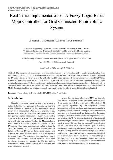 Pdf Real Time Implementation Of A Fuzzy Logic Based Mppt Controller