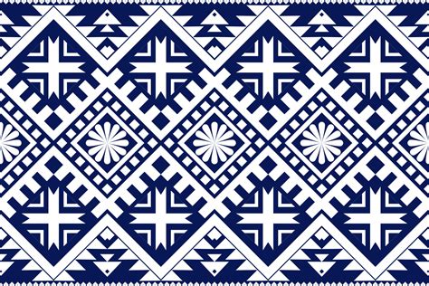 Blue And White Geometric Ethnic Seamless Pattern Design For Wallpaper Background Fabric