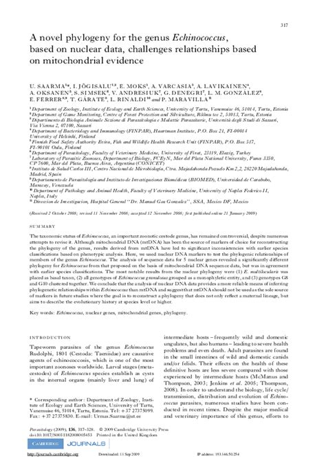 Pdf A Novel Phylogeny For The Genus Echinococcus Based On Nuclear Data Challenges
