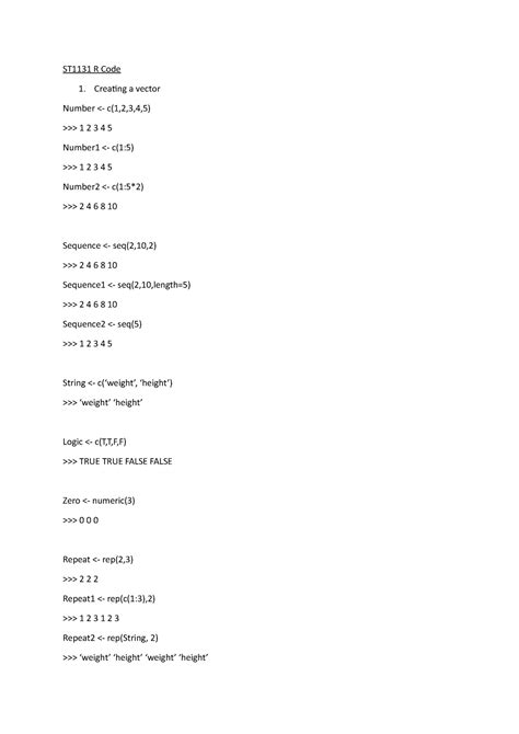 St1131 R Code Compiled R Codes St1131 R Code 1 Creating A Vector Number