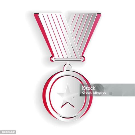 흰색 배경에 분리 된 별 아이콘으로 종이 컷 메달 우승자 업적 기호 수상 메달 종이 아트 스타일 벡터 1위에 대한 스톡 벡터 아트 및 기타 이미지 Istock