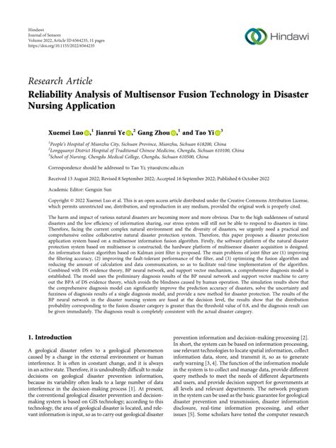 [pdf] reliability analysis of multisensor fusion technology in disaster