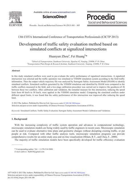 Pdf Development Of Traffic Safety Evaluation Method Based On Simulated Conflicts At Signalized
