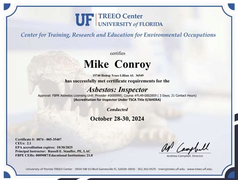 Mike Conroy Achieves Asbestos Inspector Certification Mike Conroy Consulting