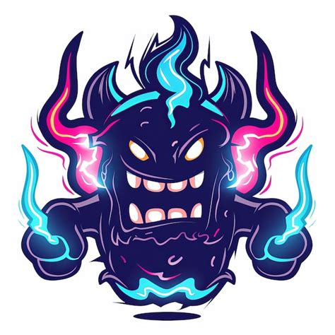 Evil Monster With Horns And Flames Premium Ai Generated Image