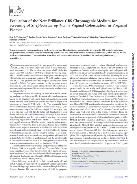 Pdf Evaluation Of The New Brilliance Gbs Chromogenic Medium For Screening Of Streptococcus Pdf Evaluation Of The New Brilliance Gbs Chromogenic Medium For Screening Of Streptococcus
