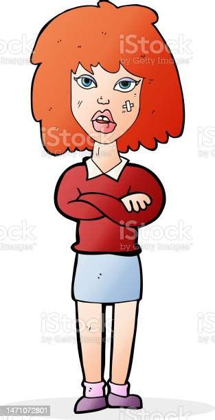 Cartoon Tough Woman With Folded Arms Stock Illustration Download