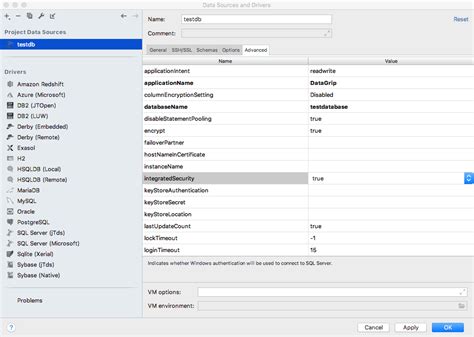 how to set sql server authentication method in datagrip stack overflow