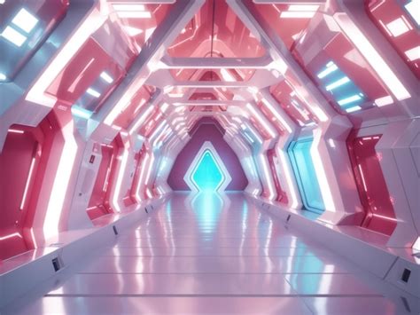 Premium Ai Image Triangular Odyssey Abstract Triangle Spaceship Corridor In A Futuristic Setting