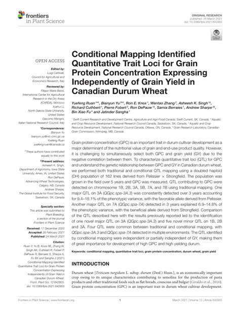 Pdf Conditional Mapping Identified Quantitative Trait Loci For Grain Protein Concentration