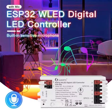 Esp32 Wled Wifi Digital Led Controller With Mic Ws2812b 2811 Sk6812 Tm1804 Strip £23 99