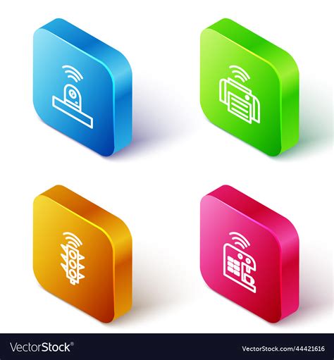 Set Isometric Line Smart Security Camera Printer Vector Image