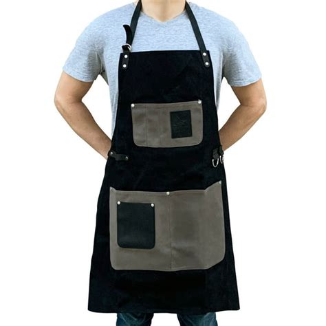 Bbq Butler Grilling Apron Premium Waxed Canvas Apron Deluxe Leather Black And Grey Walmart