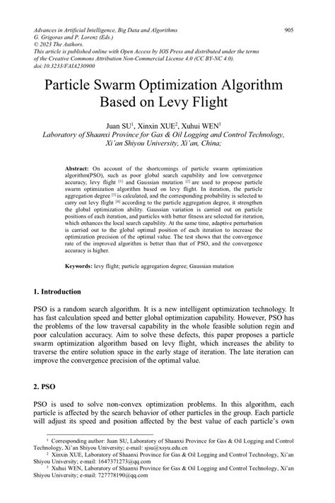 PDF Particle Swarm Optimization Algorithm Based On Levy Flight