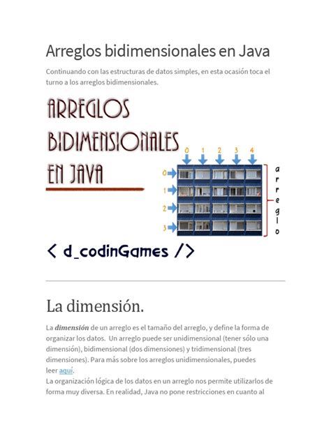 Introducción A Los Arreglos Bidimensionales En Java Pdf Estructura