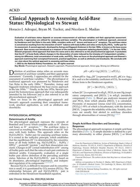 Clinical Approach To Assessing Acid Base Status Physiological Vs Pdf