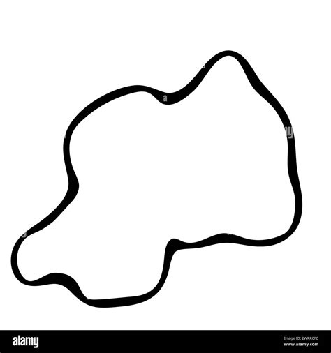 Rwanda Country Simplified Map Black Ink Smooth Outline Contour On