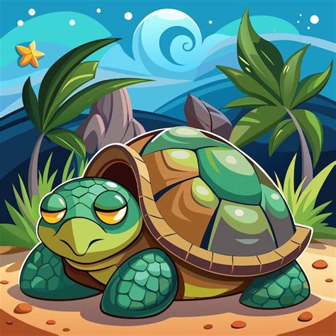 A Turtle With A Turtle On Its Back Is Looking At The Sky Premium Ai Generated Vector