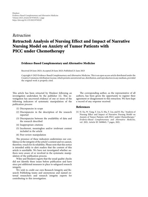Pdf Retracted Analysis Of Nursing Effect And Impact Of Narrative Nursing Model On Anxiety Of