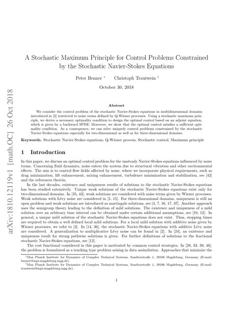 Pdf A Stochastic Maximum Principle For Control Problems Constrained By The Stochastic Navier