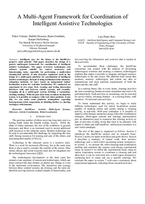 Pdf A Multi Agent Framework For Coordination Of Intelligent Assistive Technologies Pedro