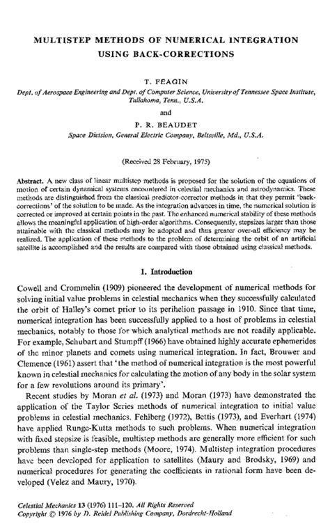 Pdf Multistep Methods Of Numerical Integration Using Back Corrections