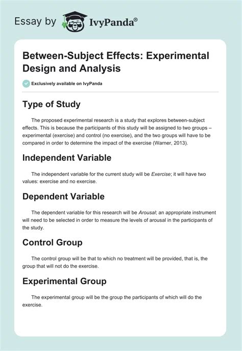 Between Subject Effects Experimental Design And Analysis 317 Words