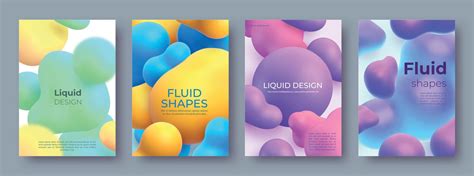 Abstract Posters With Flowing Fluid 3d Balls And Blobs Morphing Liquid