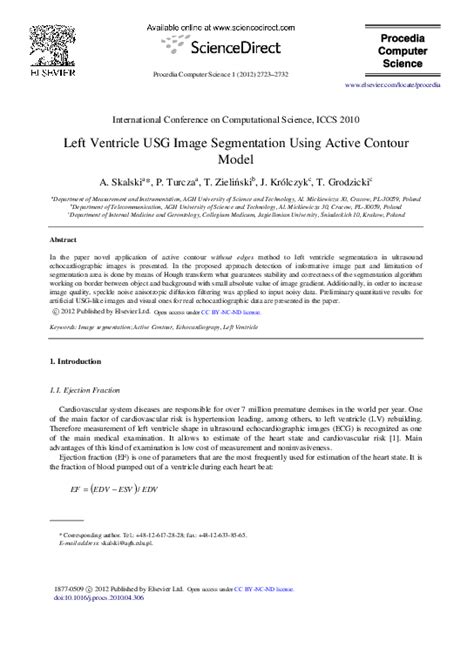 Pdf Left Ventricle Usg Image Segmentation Using Active Contour Model