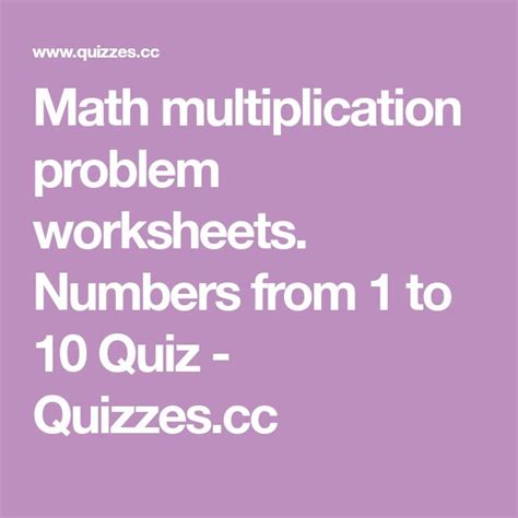 Multiplication Problem Worksheets Numbers 1 10