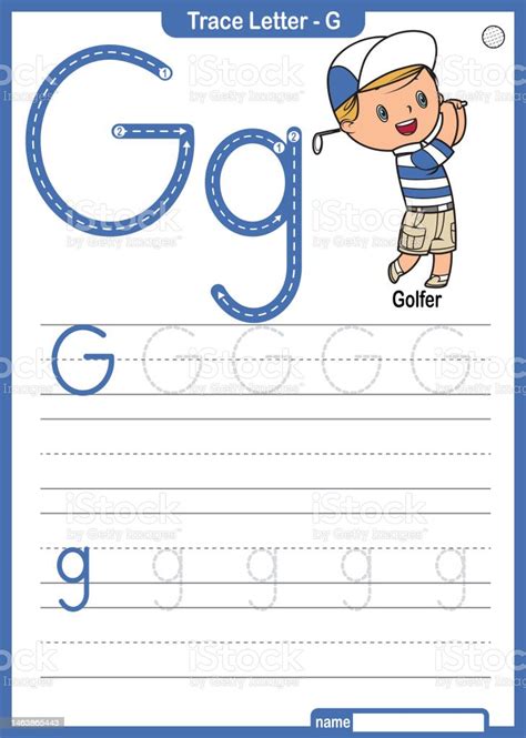 알파벳 추적 문자 A에서 Z 유치원 워크시트와 문자 G 골퍼 프로 벡터 건강한 생활방식에 대한 스톡 벡터 아트 및 기타 이미지 건강한 생활방식 경쟁 골프 Istock