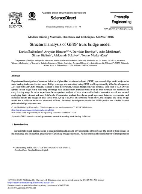 Pdf Structural Analysis Of Gfrp Truss Bridge Model