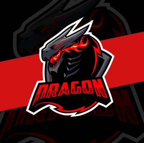 드래곤 화재 마스코트 Esport 로고 디자인 프리미엄 벡터
