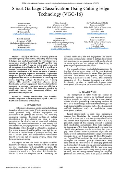 Pdf Smart Garbage Classification Using Cutting Edge Technology Vgg 16