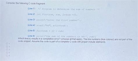Solved Consider The Following C Code Fragment Line 1