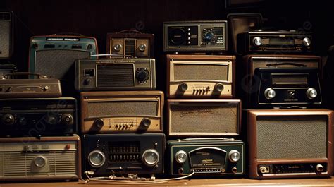 Beberapa Radio Dan Radio Antik Semuanya Ditumpuk Di Depan Satu Sama