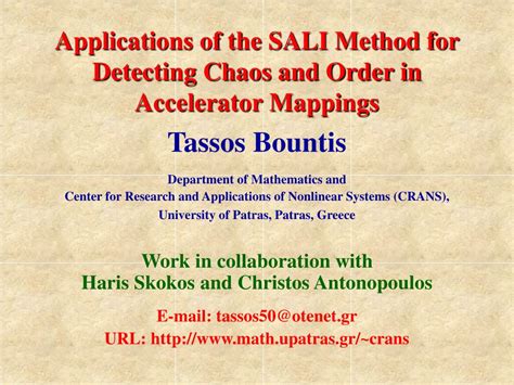 Ppt Applications Of The Sali Method For Detecting Chaos And Order In