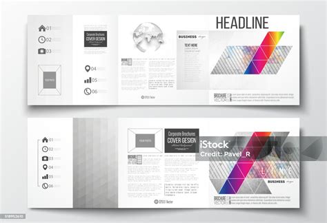 벡터 세트 Of 트라이폴드 브로셔 스퀘어 디자인 템플릿 요약 0명에 대한 스톡 벡터 아트 및 기타 이미지 0명 2차 도형 3단 브로슈어 Istock