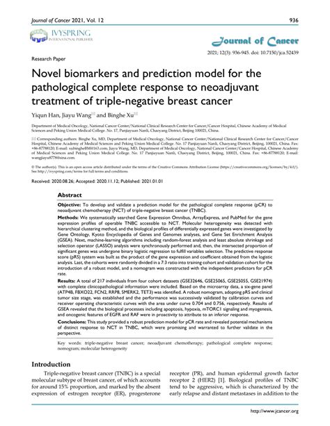 Pdf Novel Biomarkers And Prediction Model For The Pathological