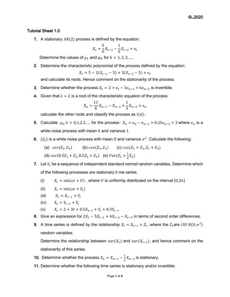 Time Series Analysis Tutorial Sheet