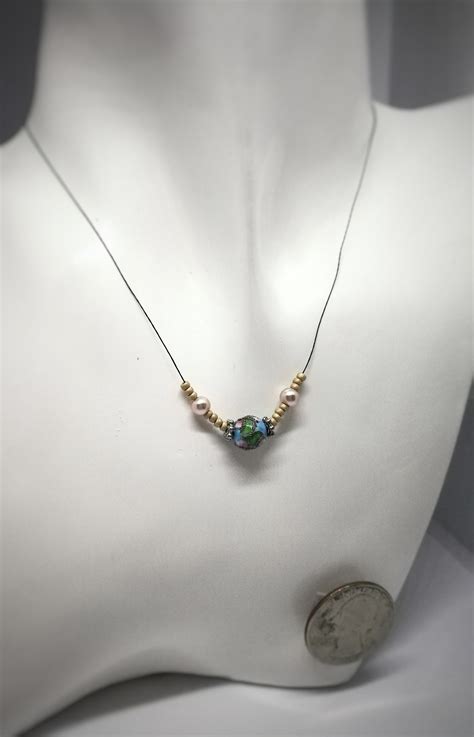 Silver Wired Flower Bead Necklace Etsy